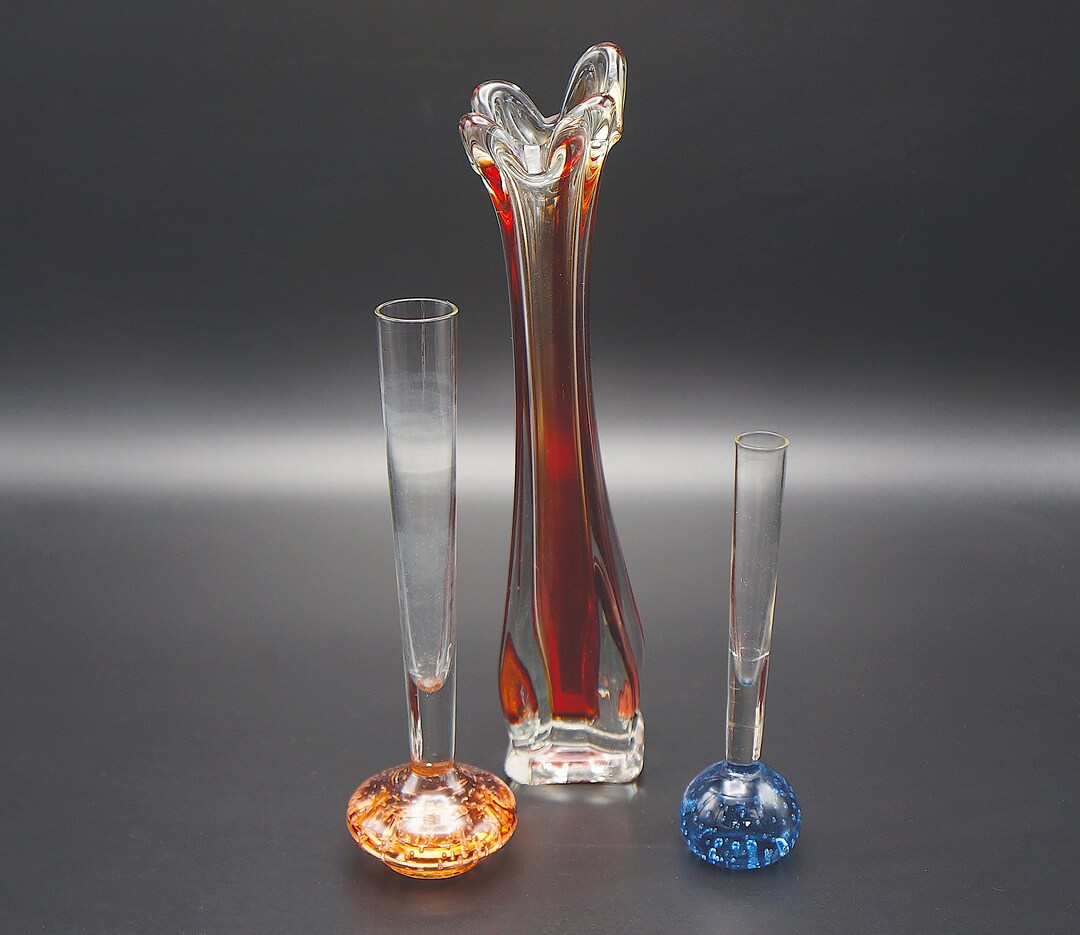 Vintage Tall Red Glass Vase, Mid Century Vase, Red Glass Vase, 1960's ...