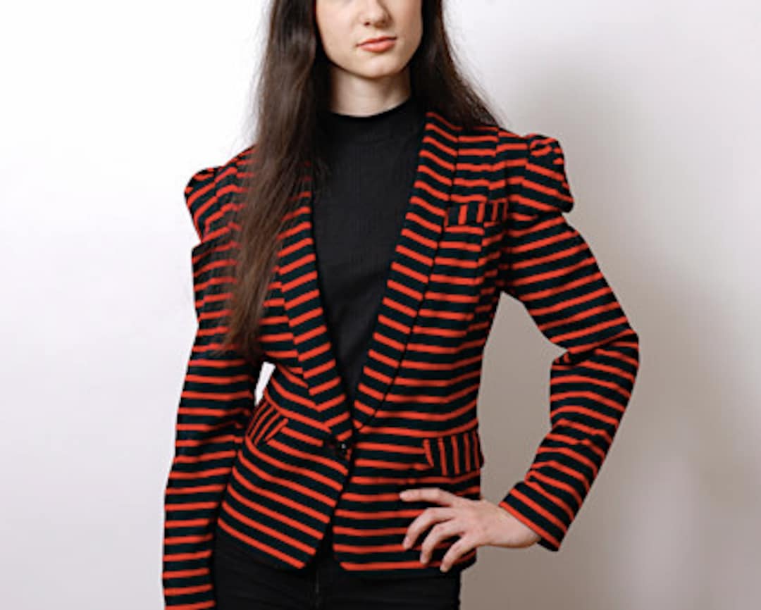 Vintage Striped Jacket, Red and Black Jacket, Fitted Jacket, Retro ...