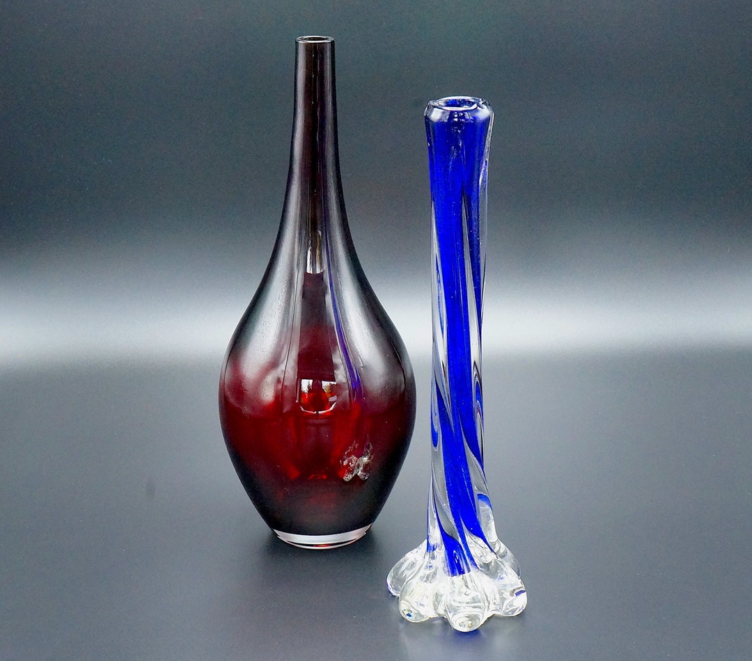 Vintage Blue Glass Vase, 1960's Blue Vase, Retro Style Vase, Retro Blue ...