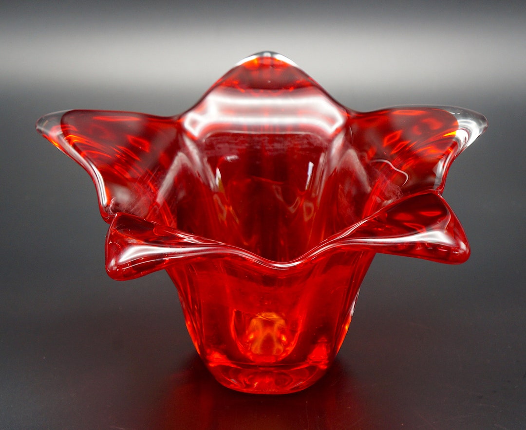 Vintage Glass Vase Red Glass Vase Floral Shaped Vase Retro Red Vase Vintage Red Vase Retro