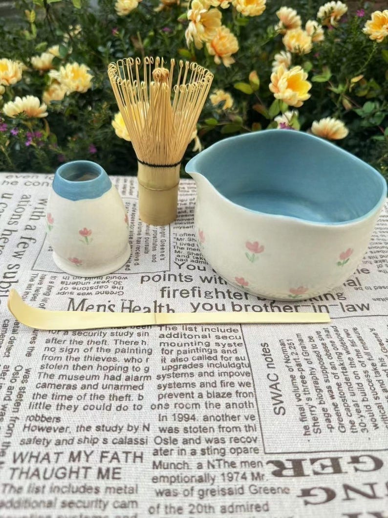 Small Tulip Matcha Bowl Set, Personalized Customizable Matcha Bowl ...