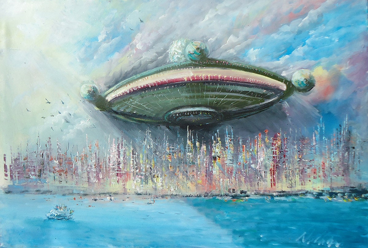 Painting Oil Space Paintings Sci Fi Oil Painting by Naci Caba Gifts ...