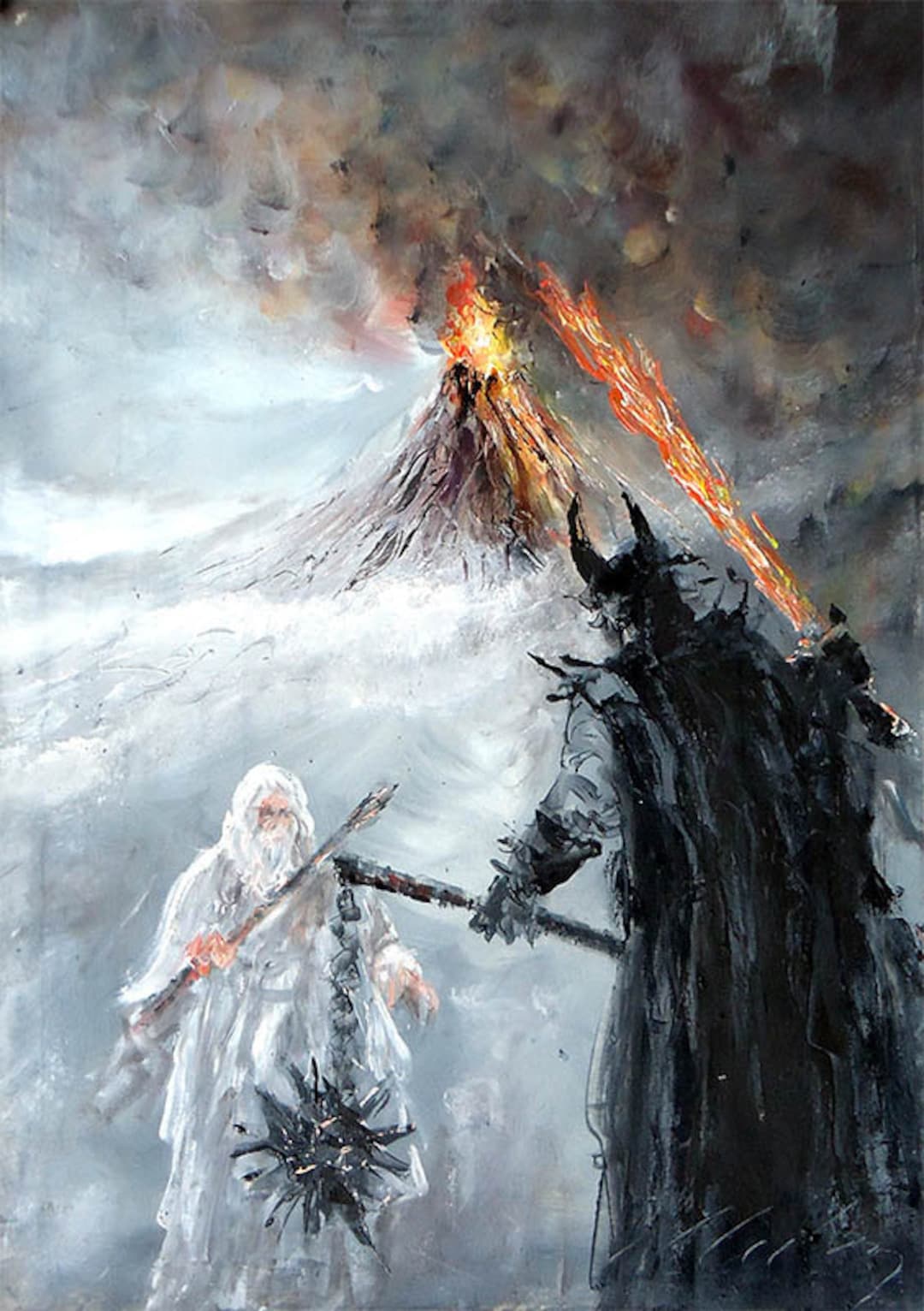 White Wizard Vs Sauron Art Print LOTR Gift LOTR Canvas Art - Etsy