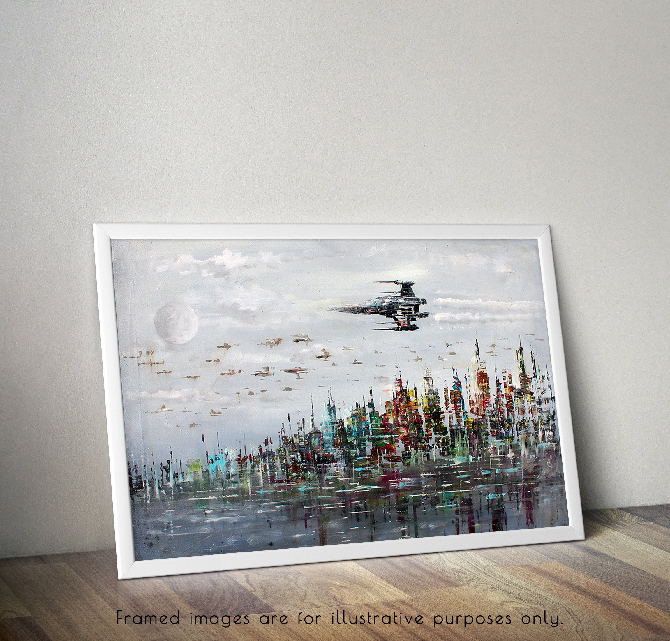 Star Wars Themed Landscape Print Gray City & X-Wing Fighter | Etsy