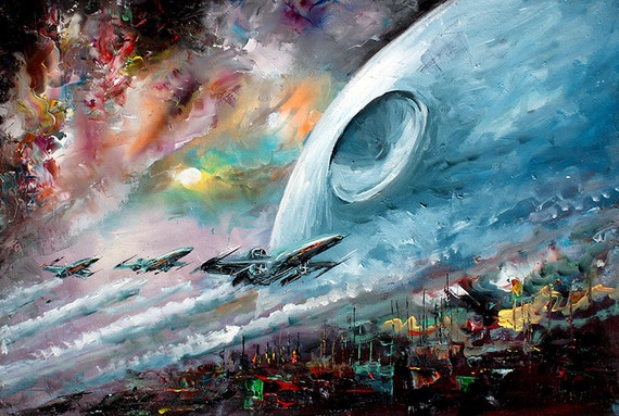 The Death Star & X-wing Fighters Art Print on Canvas - Etsy