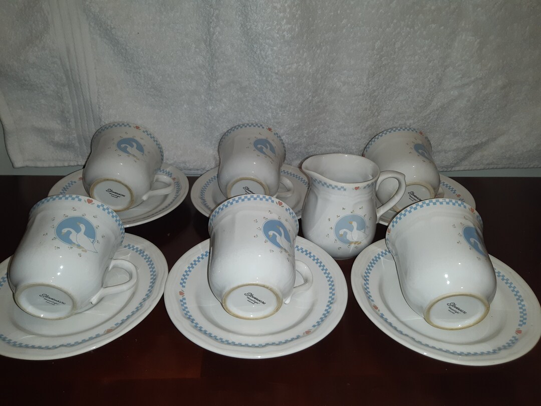 Moonlight Geese, Set of Vintage Stoneware Tea/coffee Cups and Saucers ...
