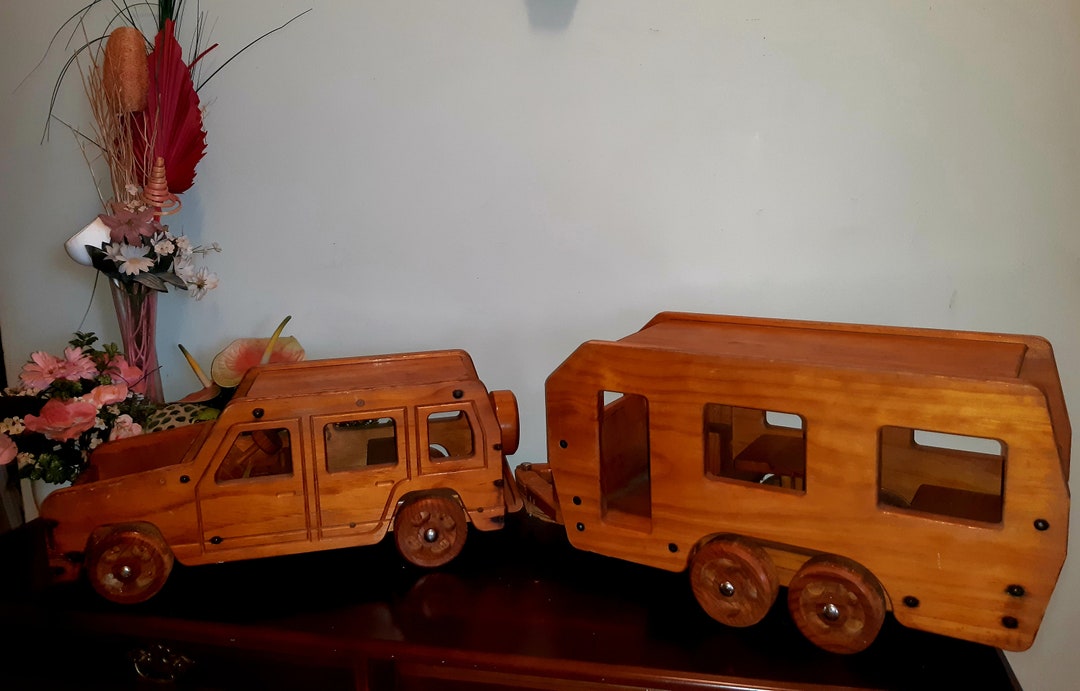 Vintage Large Wooden 4wd and Caravan Handmade Very Solid - Etsy Australia