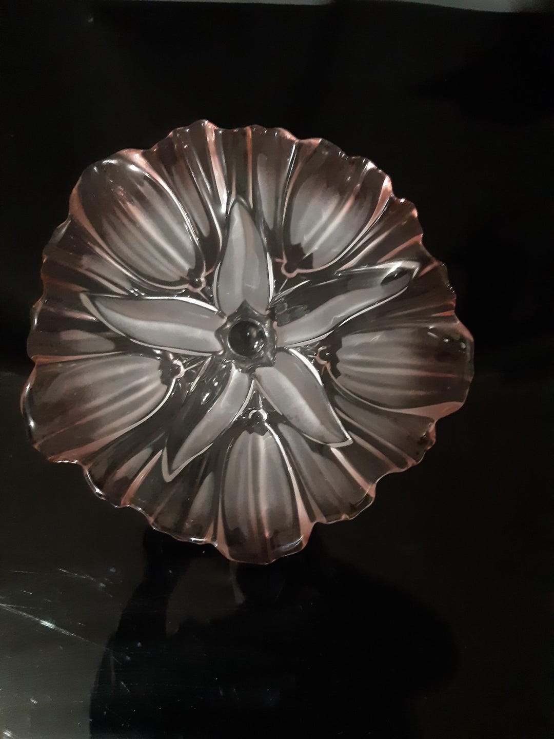 Footed Frosted Glass Display Plate. Flower Design Pink Frosted Glass - Etsy