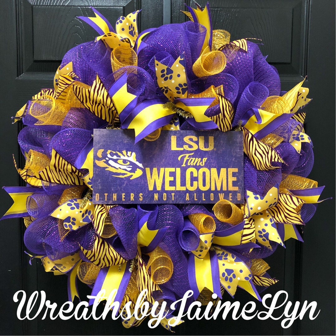 LSU Wreath, LSU Tigers Wreath, College Football Wreath, LSU Deco Mesh ...