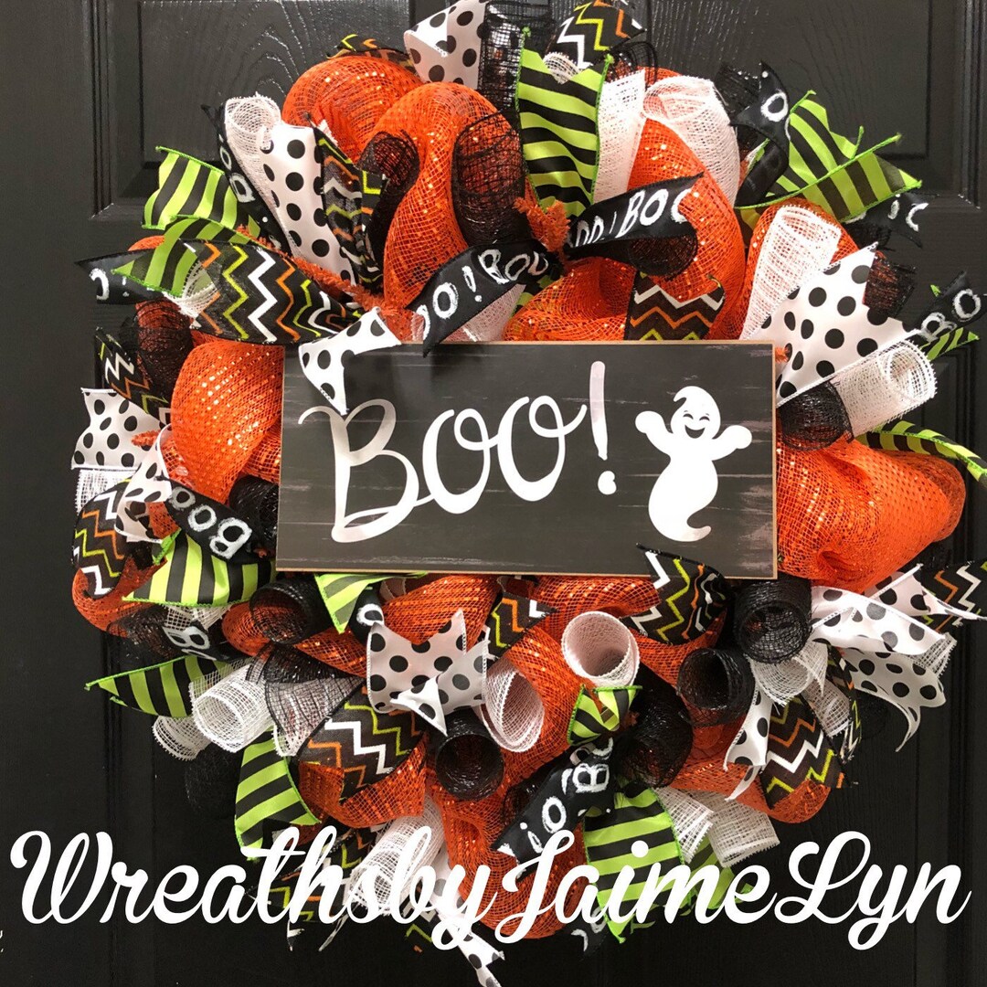 Halloween Wreath, Boo Wreath, Halloween Decor, Ghost Wreath, Holiday ...