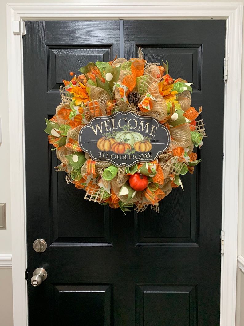 Pumpkin Wreath Fall Welcome Wreath Autumn Welcome Wreath - Etsy