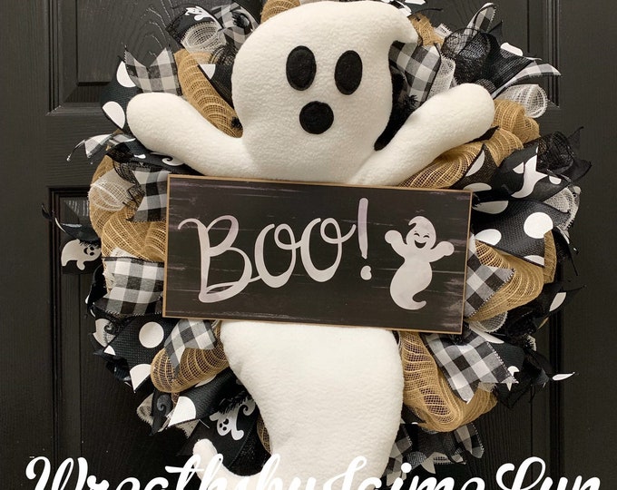 Farmhouse Ghost Wreath Boo Wreath Halloween Wreath Ghost - Etsy
