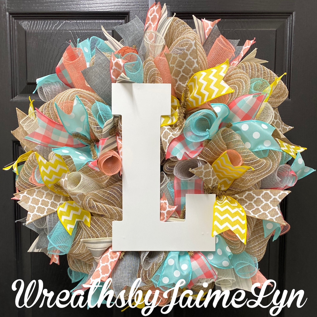 Initial Wreath, Letter Wreath, Custom Wreath, Spring Wreath, Everyday ...