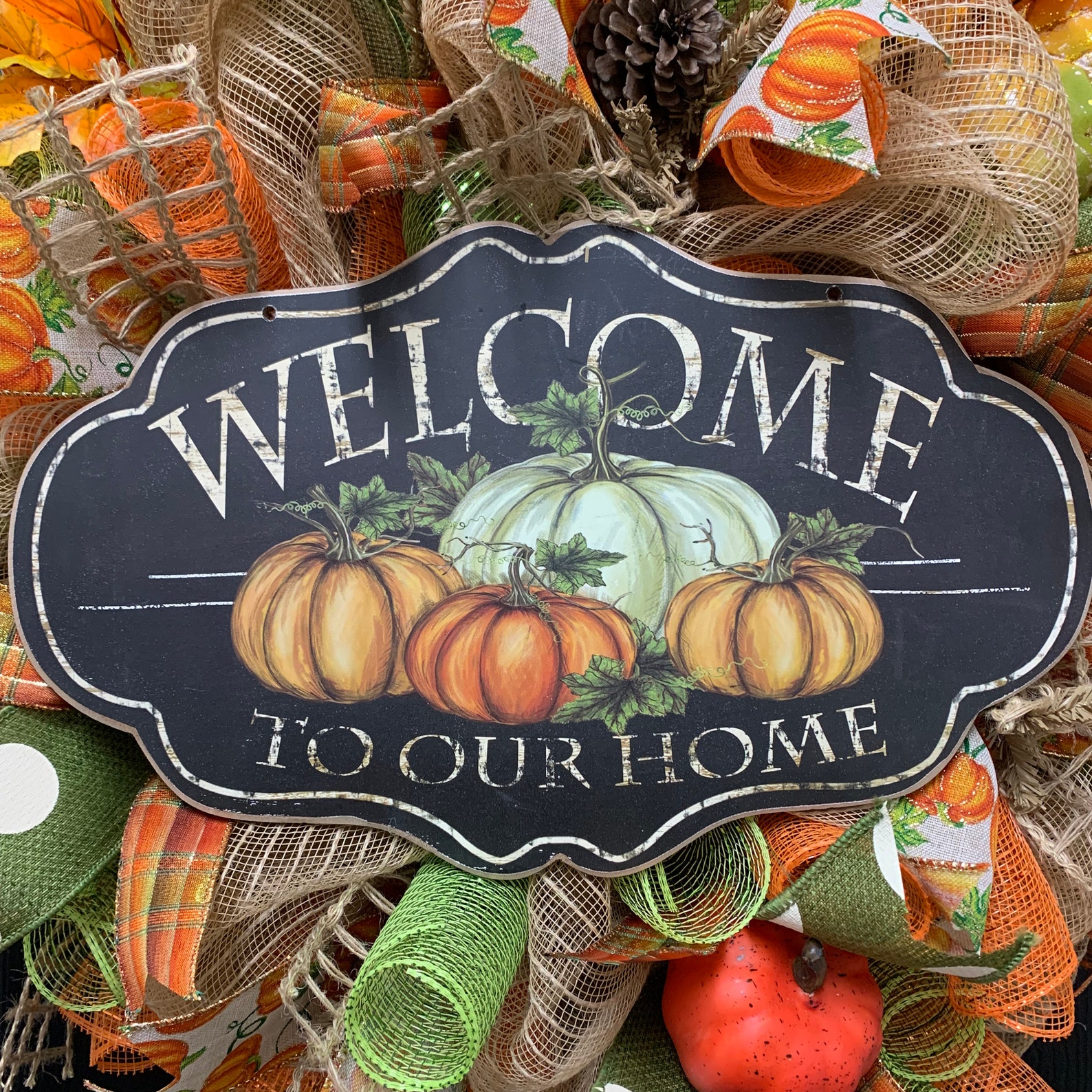 Pumpkin Wreath Fall Welcome Wreath Autumn Welcome Wreath - Etsy