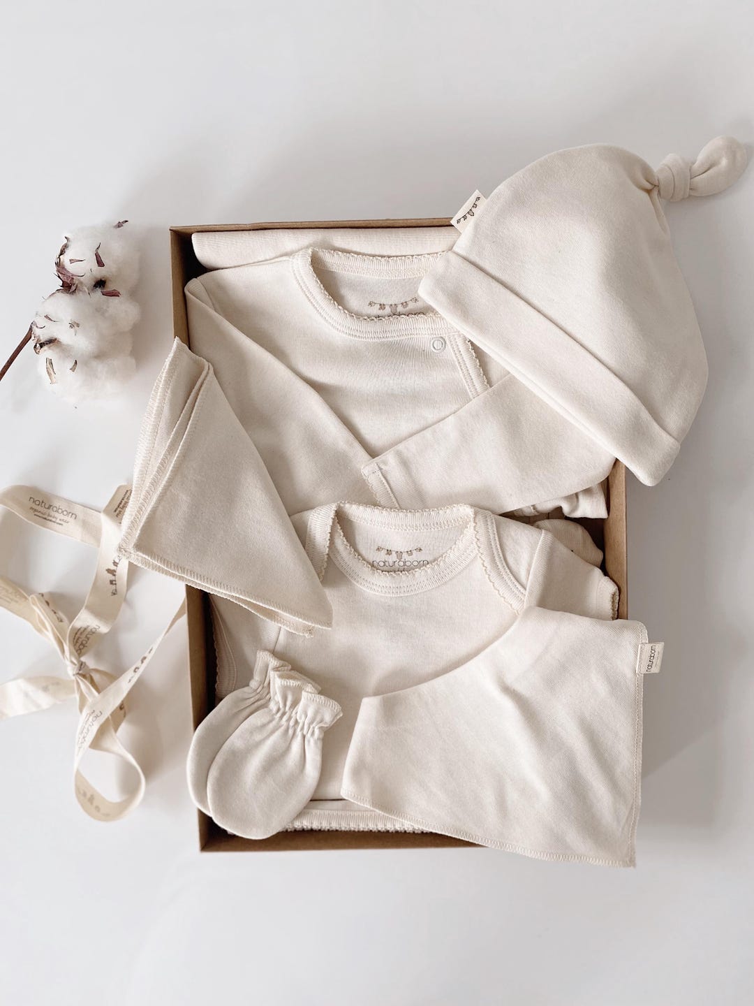 Organic Newborn Boy Gift Set: 7-piece GOTS Certified Cotton Baby Shower ...