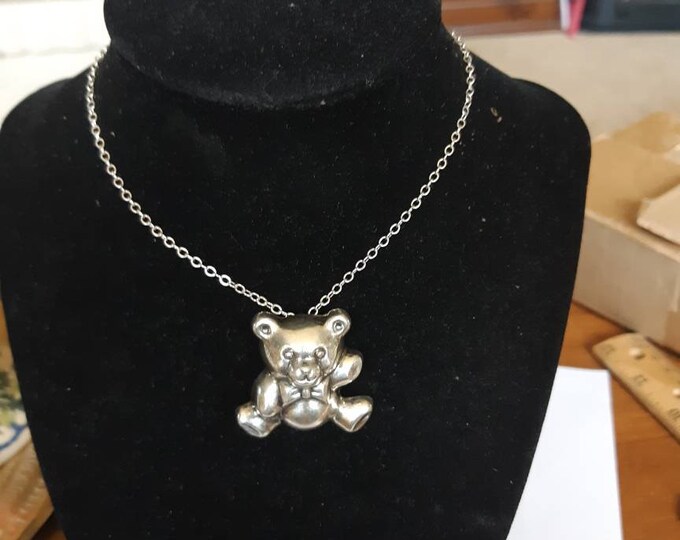 Estate Sterling Silver Teddy Bear Pooh Bear Pendant Brooch Necklace ...