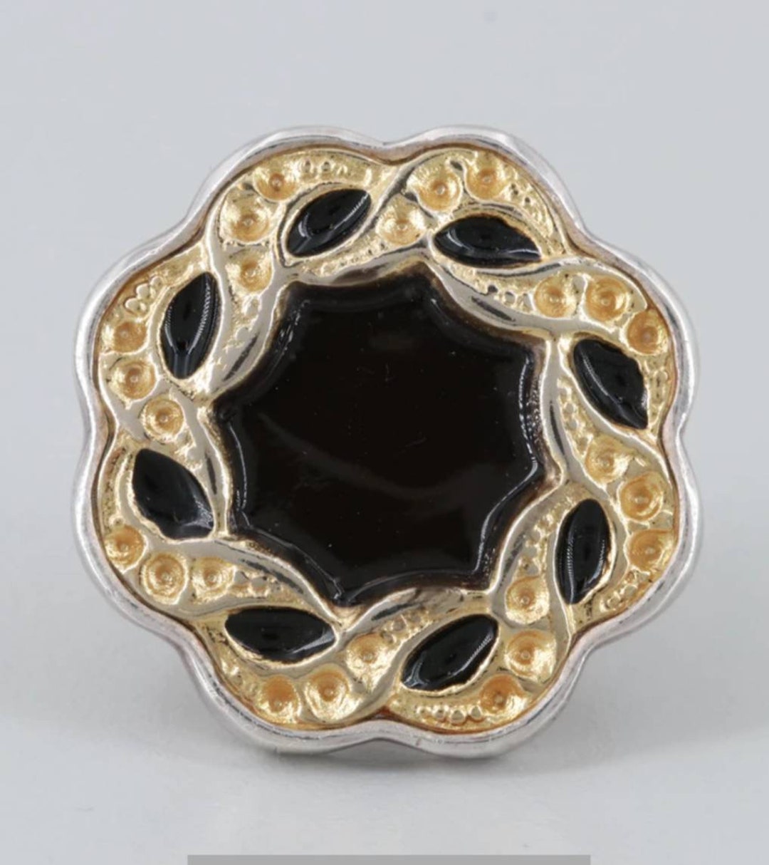 Barry Brinker Floral 950 Silver & Black Enamel Ring, Size 7.75 - Etsy
