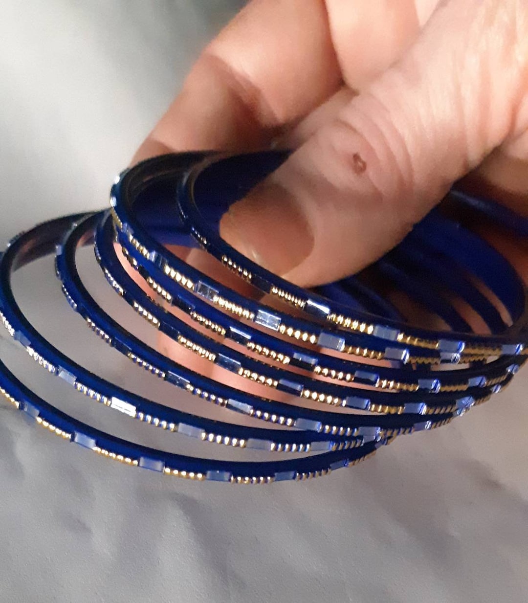 Vintage Blue Gold Bangles Bracelets Sparkle Bling Eight - Etsy