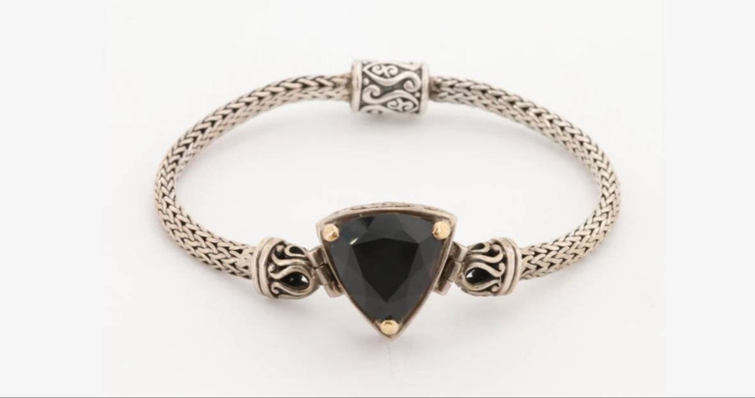 Estate Gorgeous 18K Foxtail Chain Faceted Onyx Bracelet Triangular - Etsy