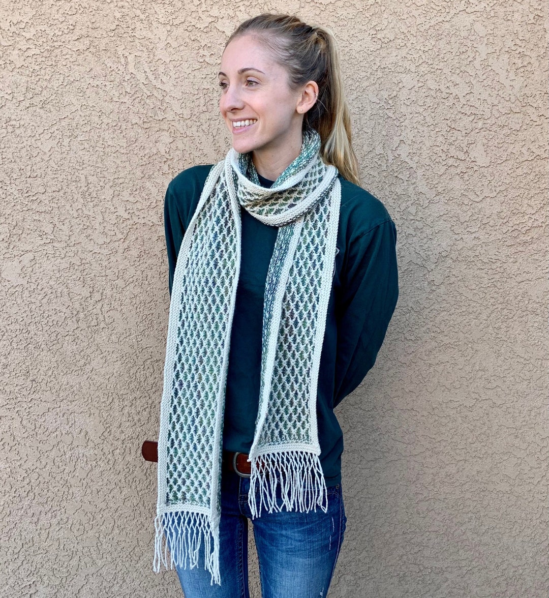 Knitting Pattern: Hand Knit Scarf, Diamond Mosaic Scarf With Fringe ...
