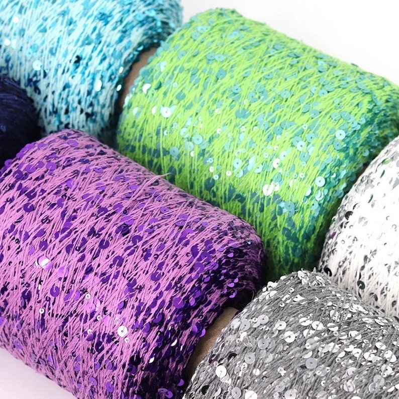 50g Sequin Yarn / Cotton Yarn / 6mm3mm Sequins / Hand Knitting Yarn ...
