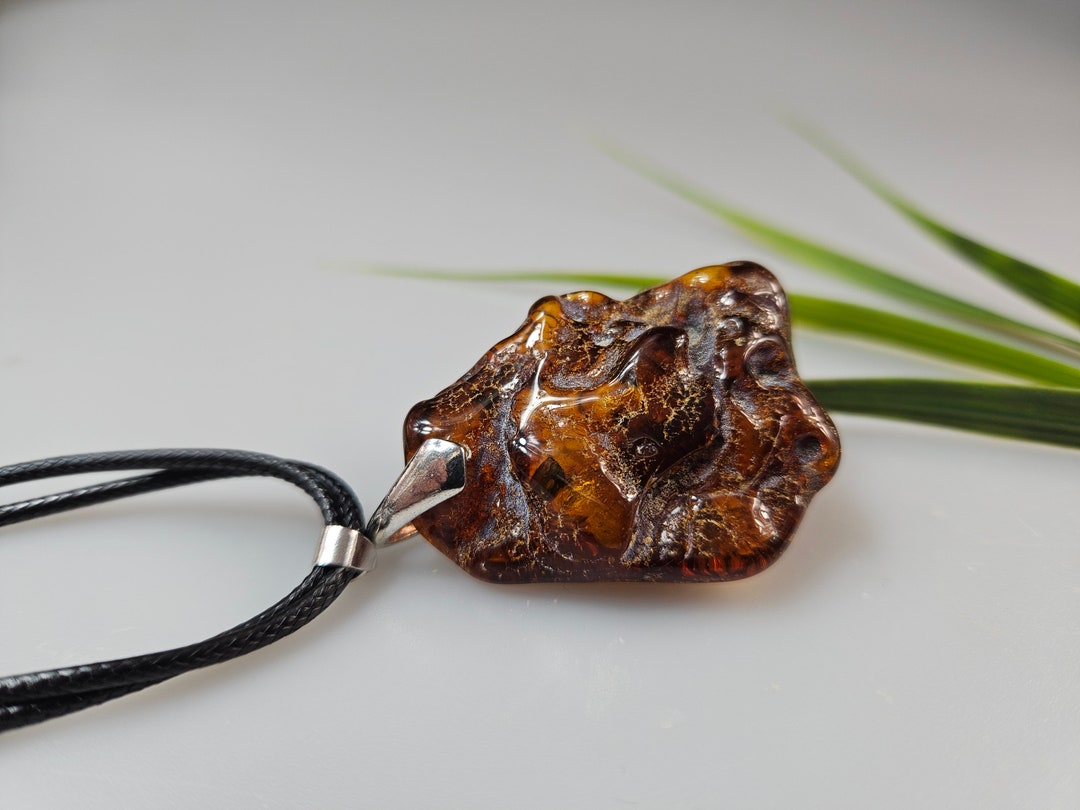 Big Green Amber Pendant. Green Handmade Amber Pendant. Certificated ...