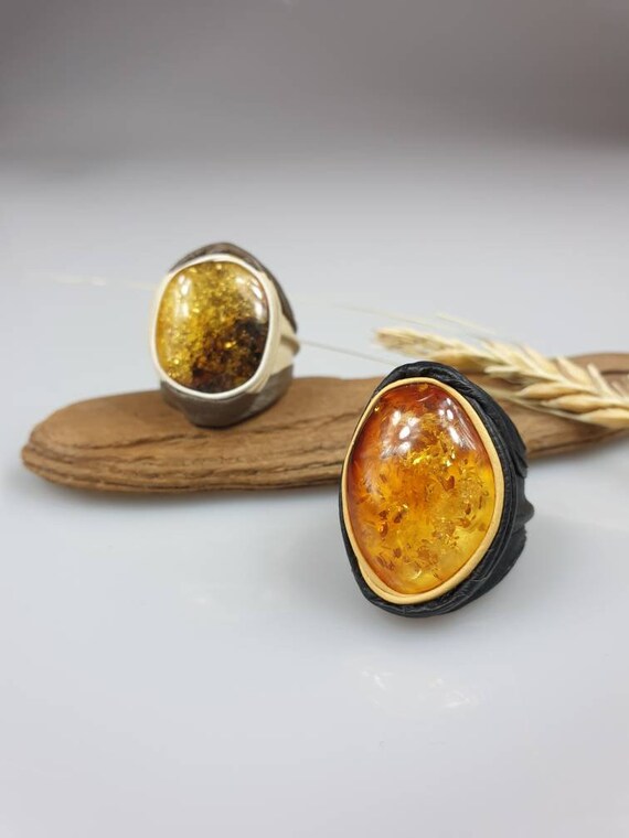 Amber ring. Adjustable Ring Amber leather ring Handcrafted | Etsy