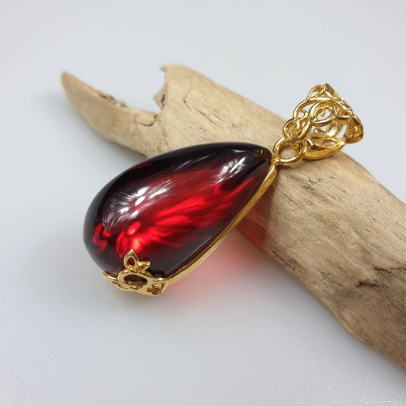 Small Cherry Red Amber Pendant. Ruby Red Natural Baltic Amber | Etsy