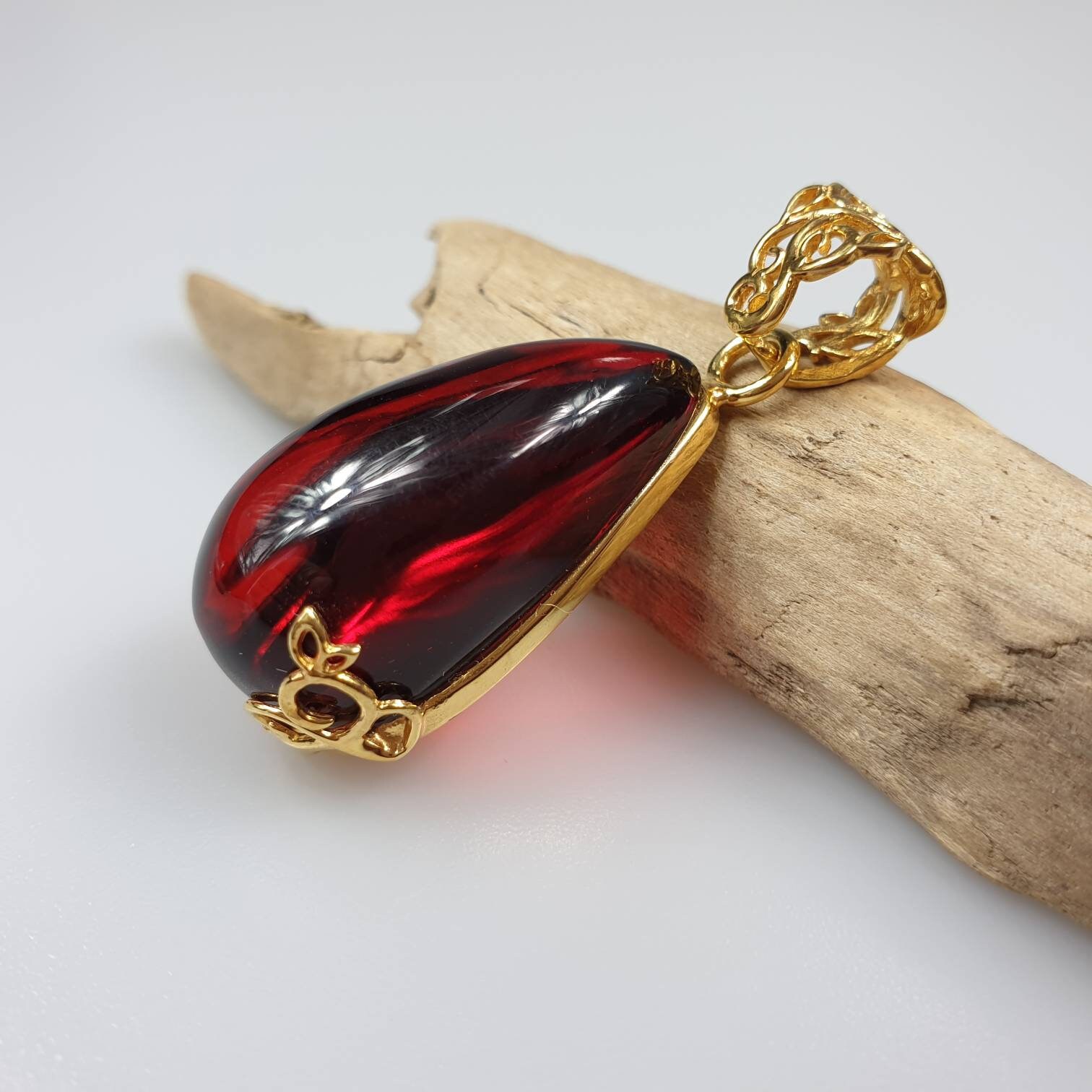 Small Cherry Red Amber Pendant. Ruby Red Natural Baltic Amber | Etsy