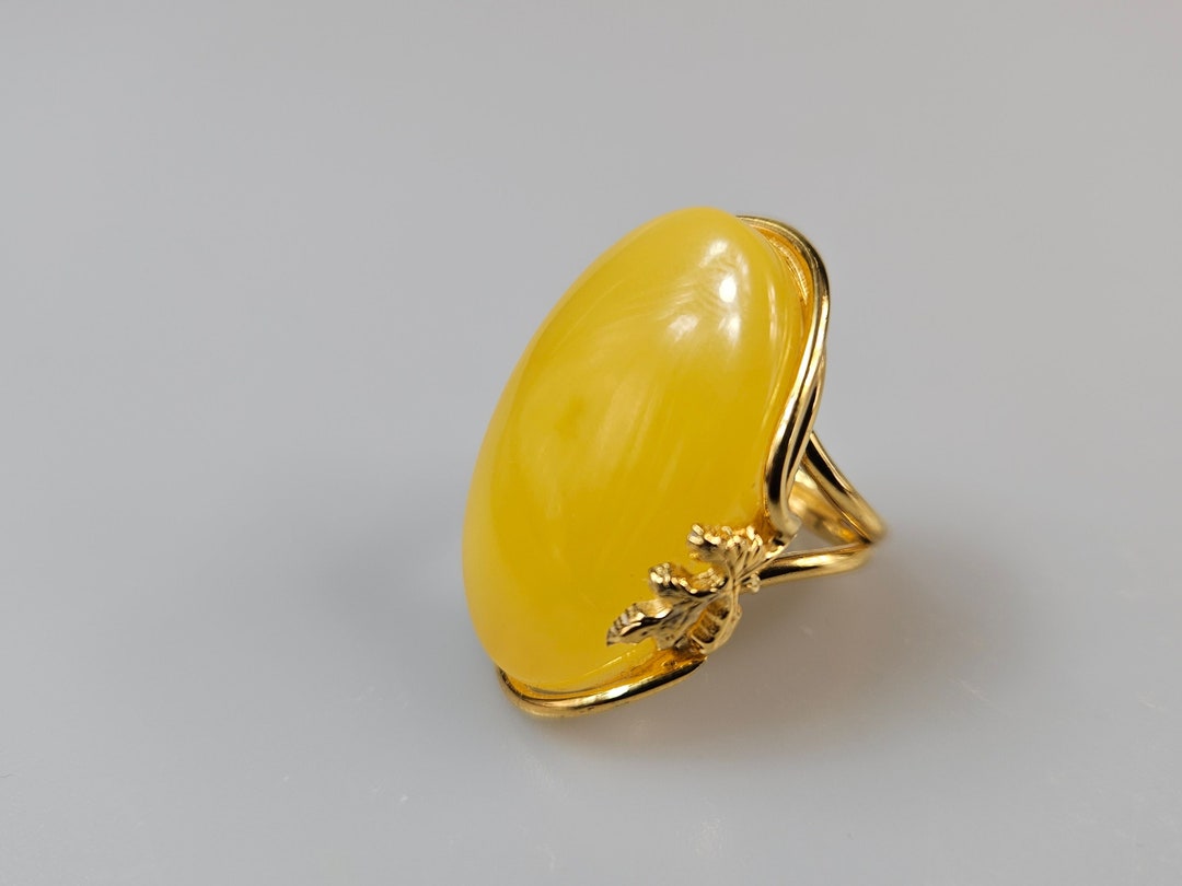 Amber Ring. White Amber. Gold Plated Ring. Adjustable Size. Bernstein ...