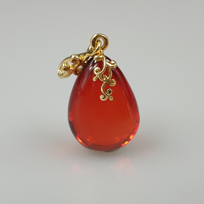 Ruby Red Amber Pendant. Gold Plated Silver Cabochon. Deep Red | Etsy