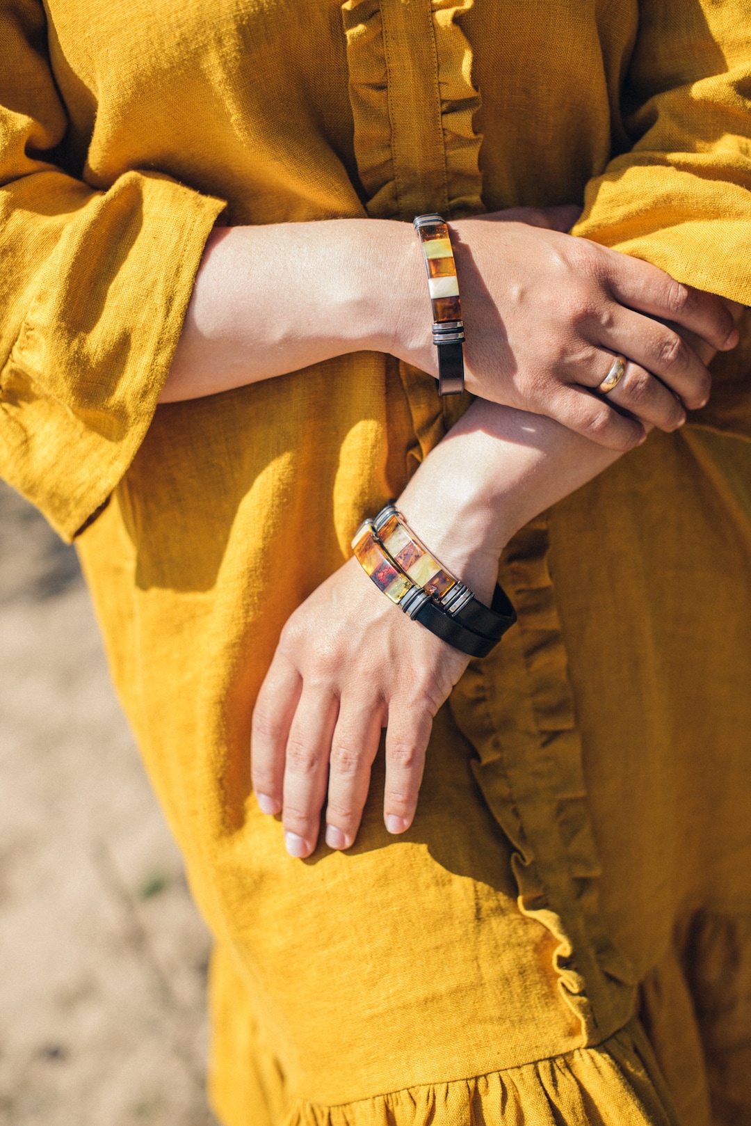 Amber Mens Leather Bracelet, Amber for Men, Men's Amber Gift Adjustable ...