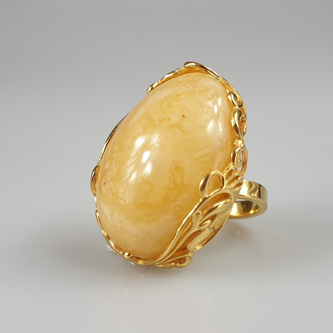 Amber Ring. White Amber. Gold Plated Ring. Adjustable Size. | Etsy