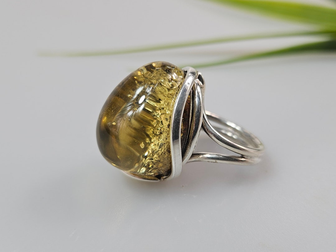 Amber Ring, Silver Ring, Natural Baltic Amber, Gemstone Amber Rings ...