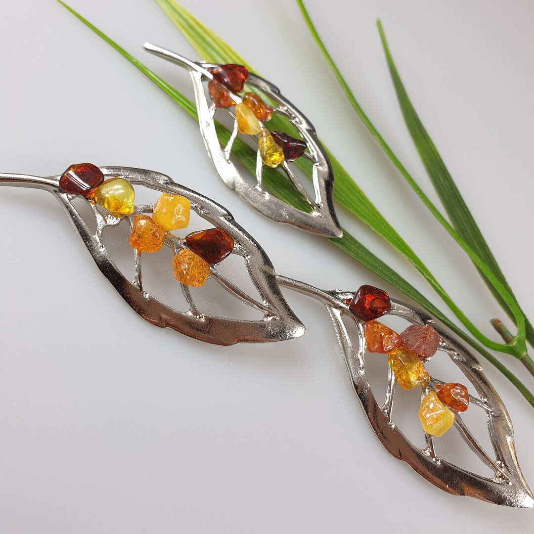 Amber Brooch, Handgrafted Brooch, Handemade Brooch, Amber, Leaf Shape ...