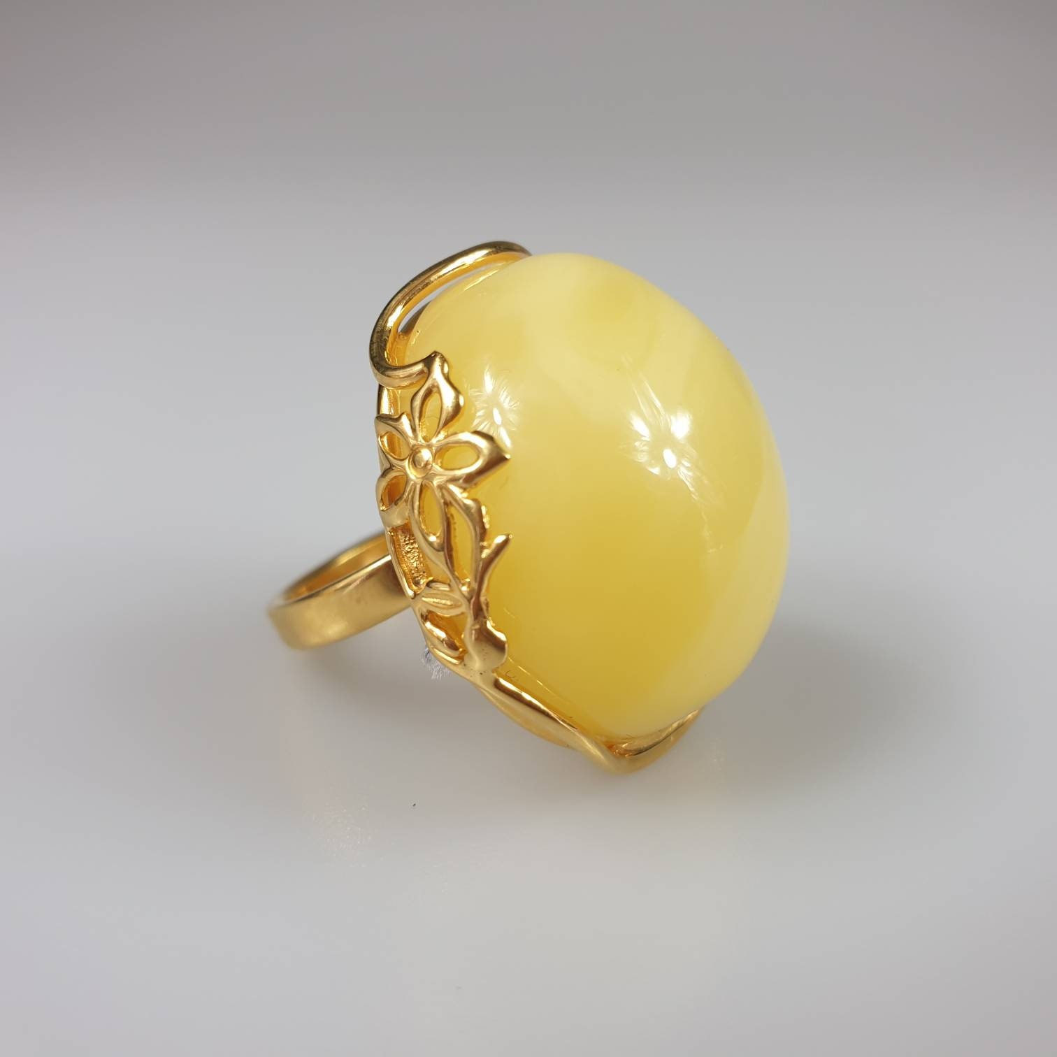 Amber ring. White Amber. Gold plated ring. Adjustable size. | Etsy