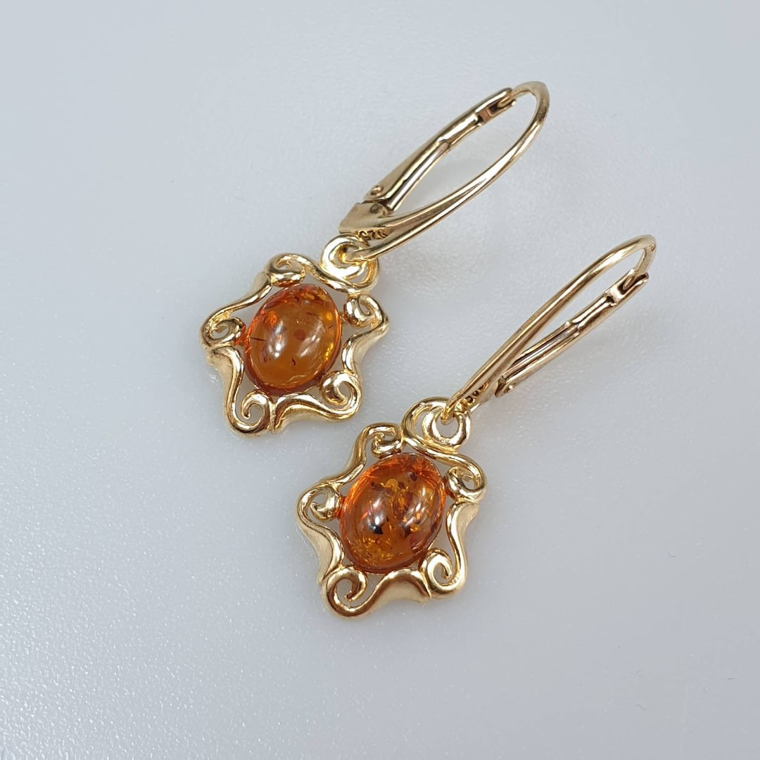 Amber Earrings, Gold Earring, Dangle Hanging Crystal Earrings ...