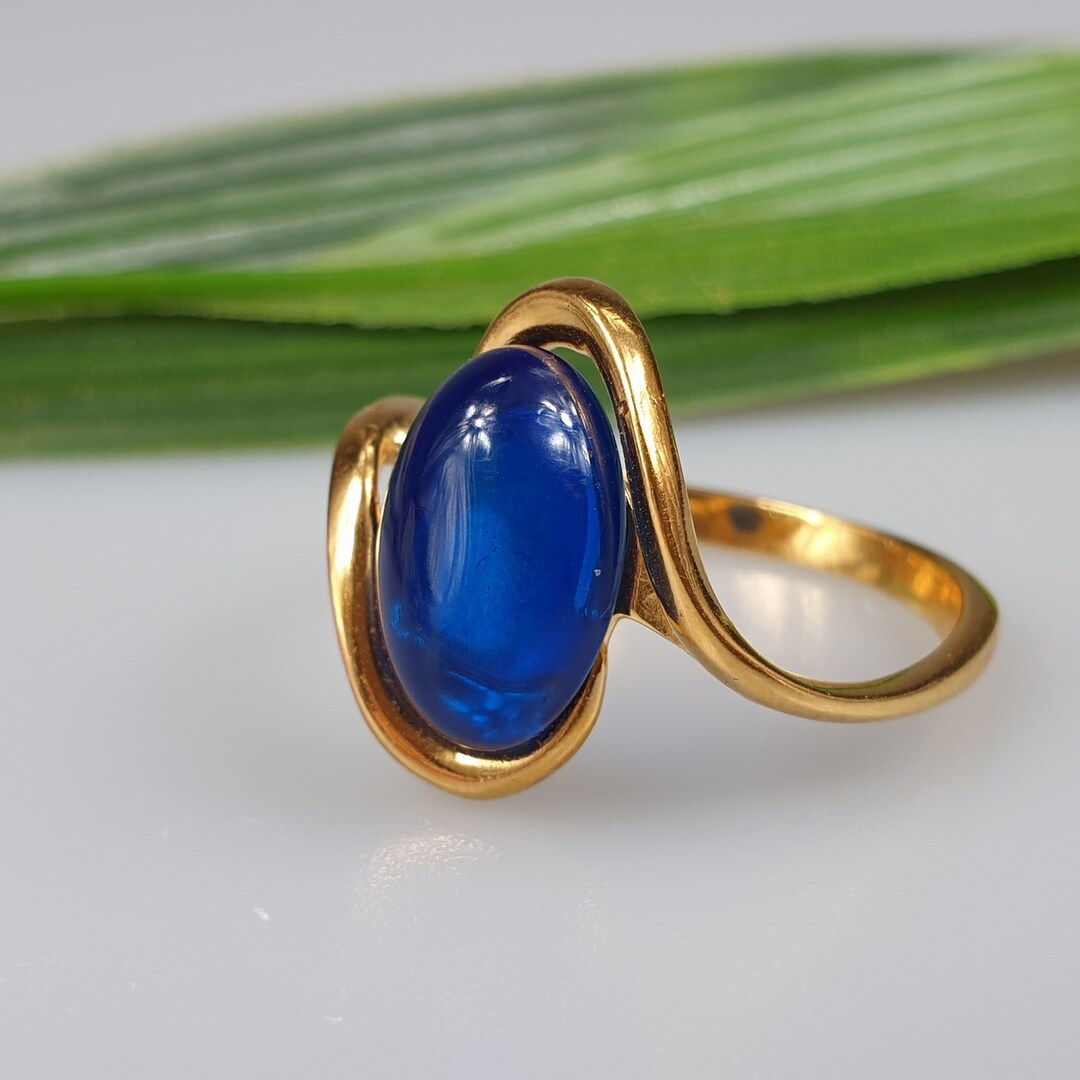 Blue Amber Ring. Luxury Gold Plated Sterling Silver 925. Adjustable ...