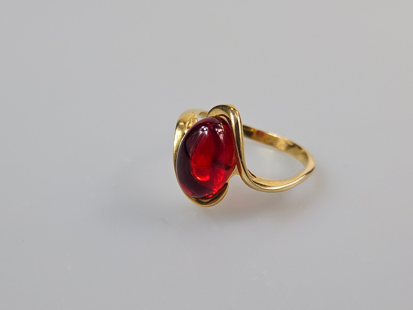 Red Amber Ring. Luxury Gold Plated Sterling Silver 925. Adjustable Size ...