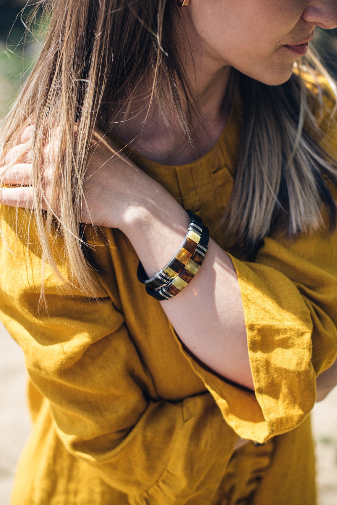 Amber Mens Leather Bracelet, Amber for Men, Men's Amber Gift Adjustable ...