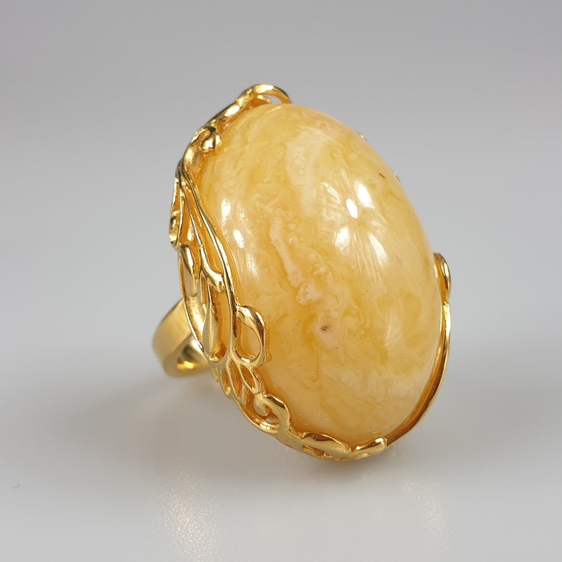 Amber Ring. White Amber. Gold Plated Ring. Adjustable Size. | Etsy