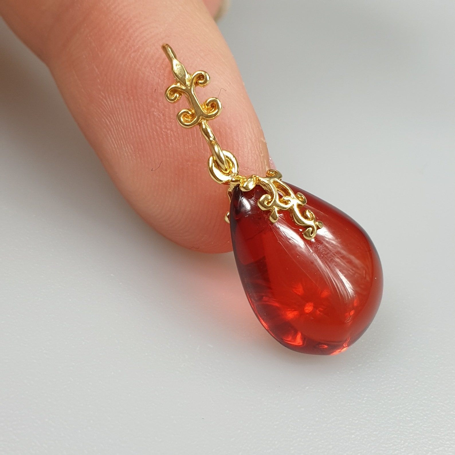 Ruby Red Amber Pendant. Gold Plated Silver Cabochon. Deep Red | Etsy