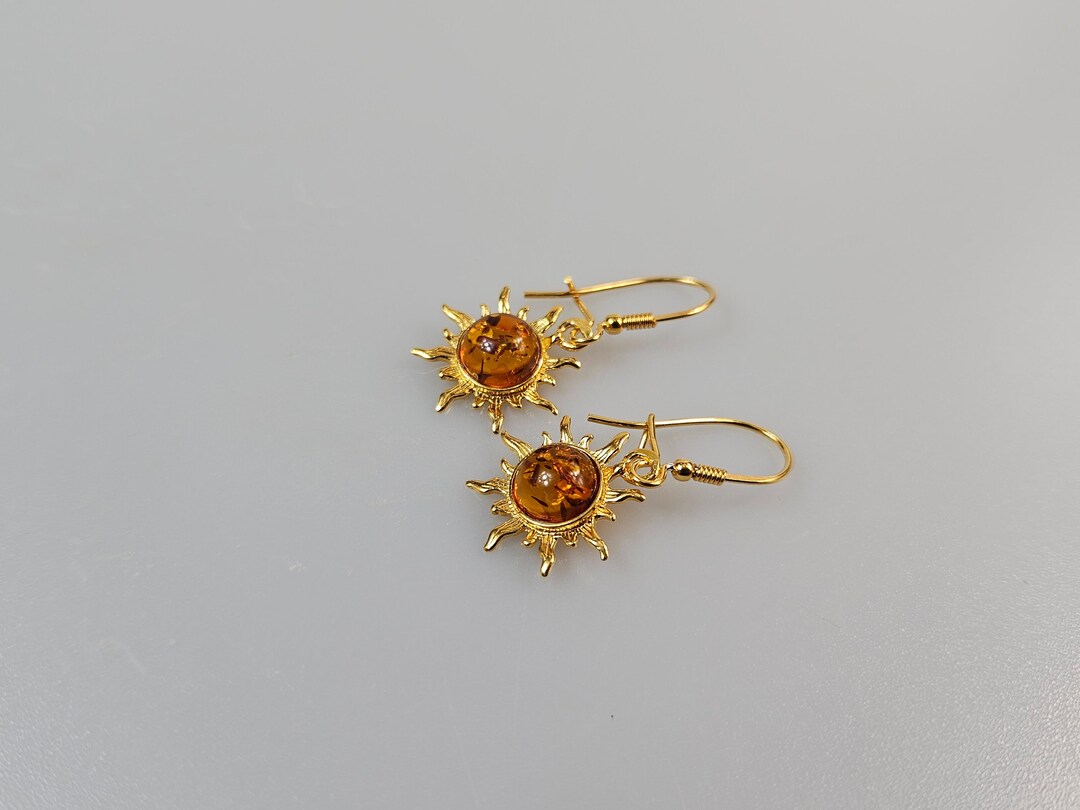 Amber Earrings. Gold Earring. Sun Shape Earrings Amber Jewellery ...