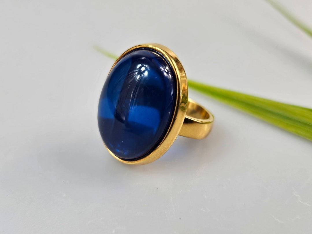 Blue Ring, Blue Amber Ring. Green Amber. Gold Plated Sterling Silver ...