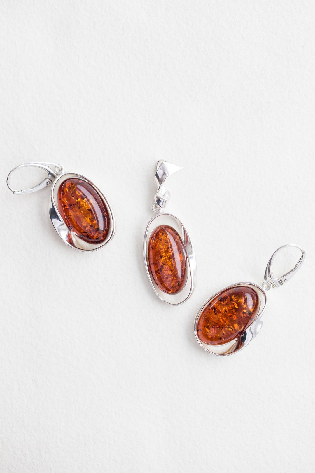 Big Amber Earrings, Sterling Silver 925 Set, Amber Jewelry Set, Baltic ...