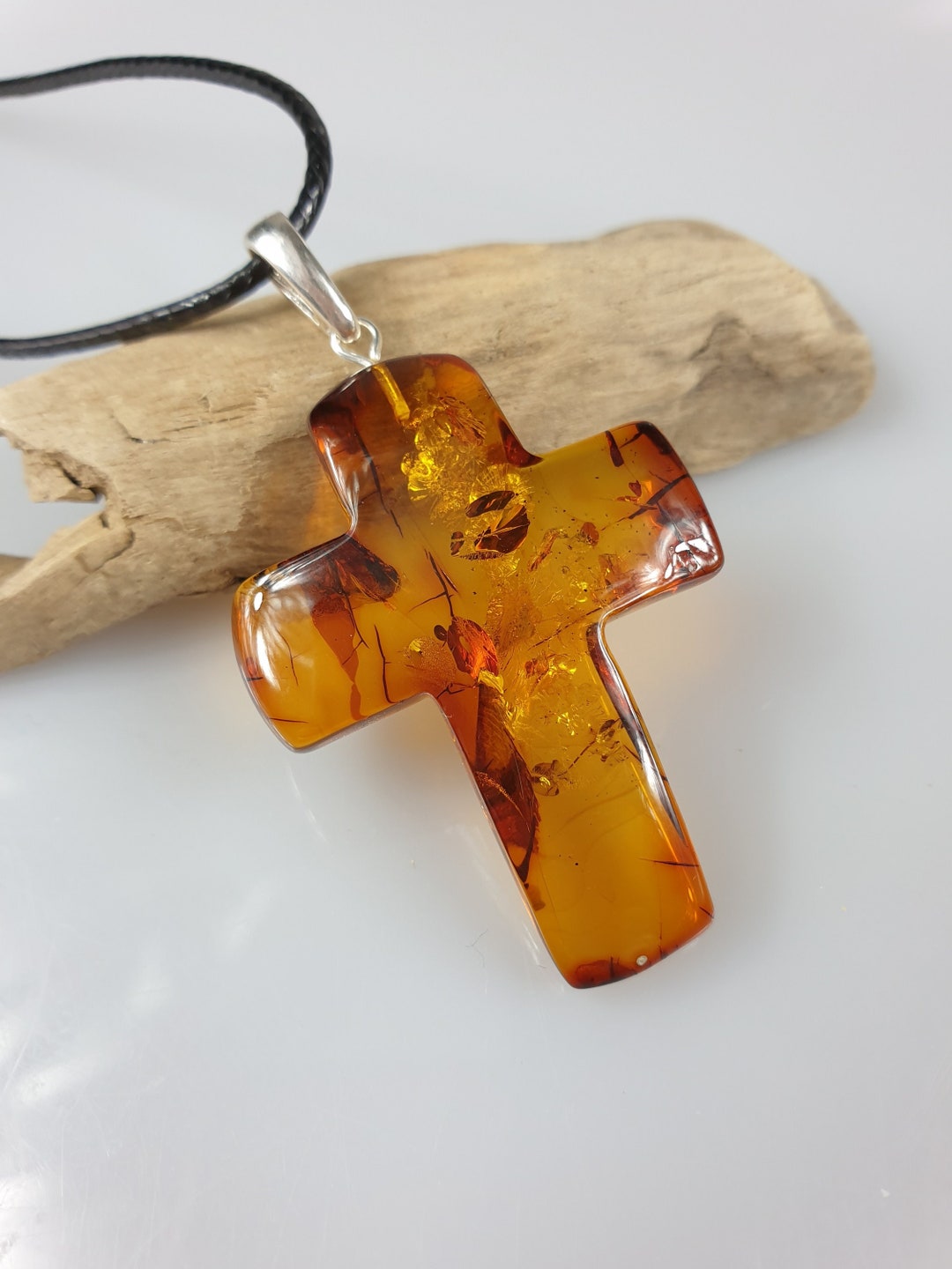 Amber Cross. Raw Amber Pendant, Gemstone Cabochon, Unpolished Natural ...