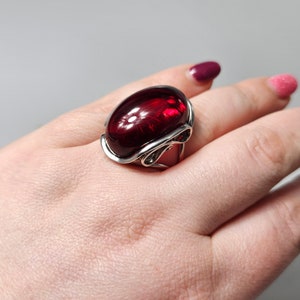 Amber Ring Ruby Red Baltic Amber Adjustable Ring Resize - Etsy