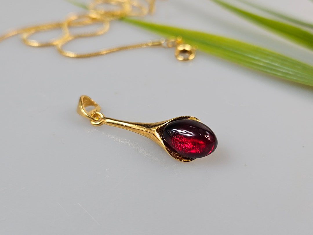 Small Cherry Red Amber Pendant. Ruby Red Natural Baltic Amber Cabochon ...