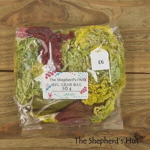 BFL Grab Bags 50g Mixed Hand Dyed Fleece Wool and Top for Spinning and ...