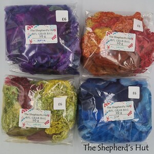 BFL Grab Bags 50g Mixed Hand Dyed Fleece Wool and Top for Spinning and ...